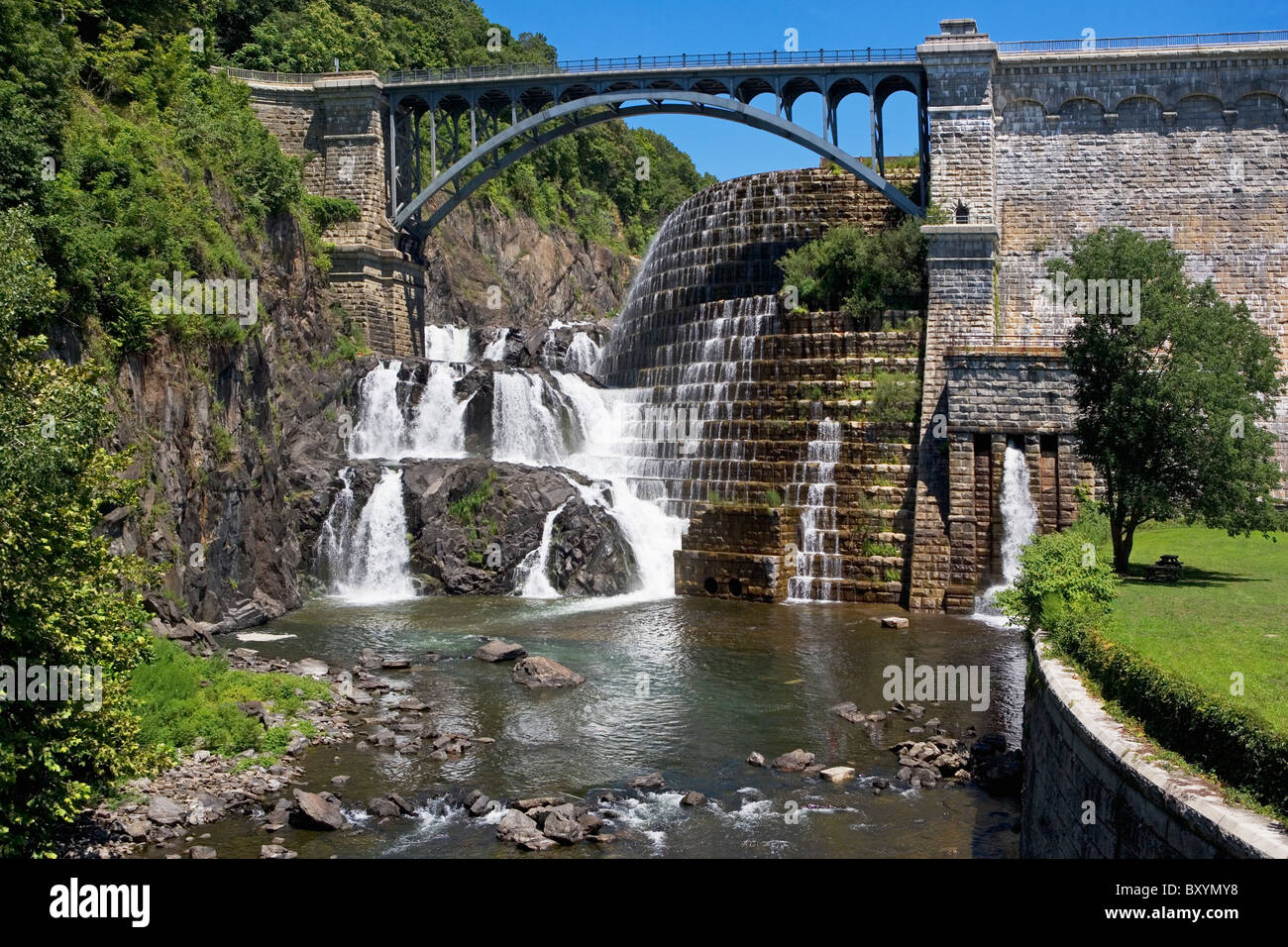 Dam and waterfall under bridge Stock Photo - Alamy