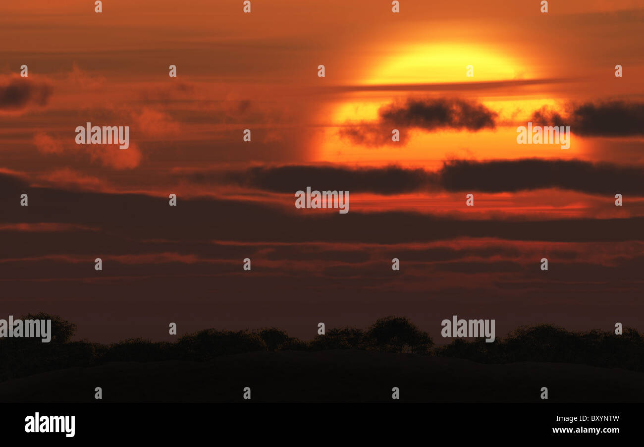 Red sunset. The detailed illustration of a beautiful landscape Stock ...