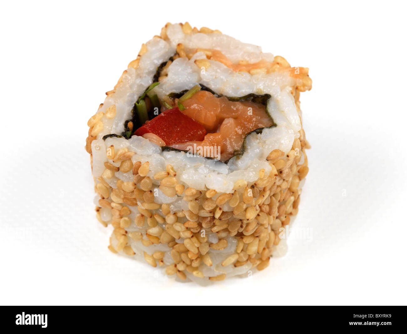 Freshly Prepared Japanese Style Sushi Roll Snack Isolated Against A ...