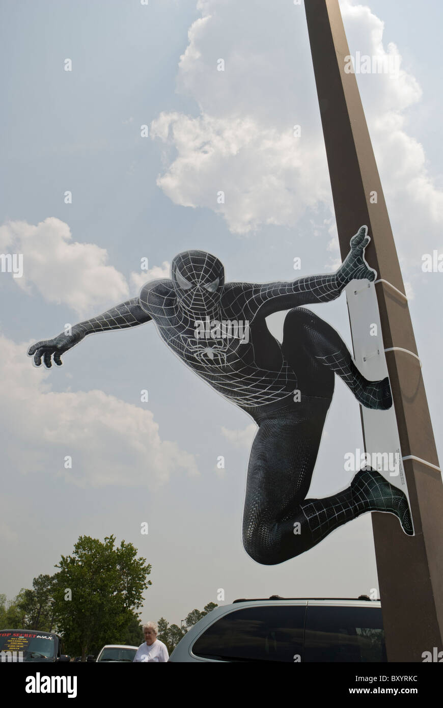 life size advertisement for movie Spider Man in his Dark Side mode on ...