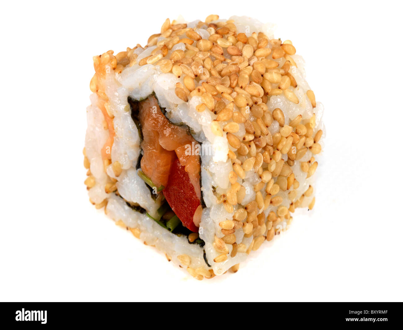 Freshly Prepared Japanese Style Sushi Roll Snack Isolated Against A ...