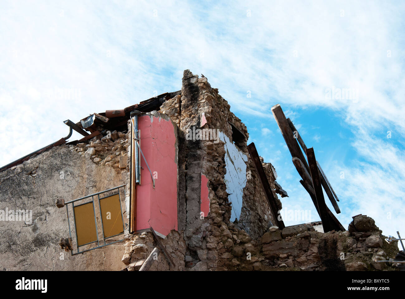 2009 l'Aquila earthquake. Collapsed house in Onna, a village which had ...