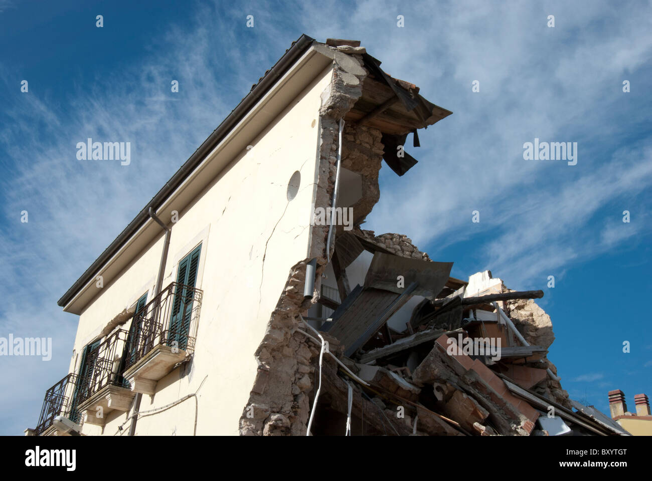 2009 l'Aquila earthquake. Collapsed house in Onna, a village which had ...