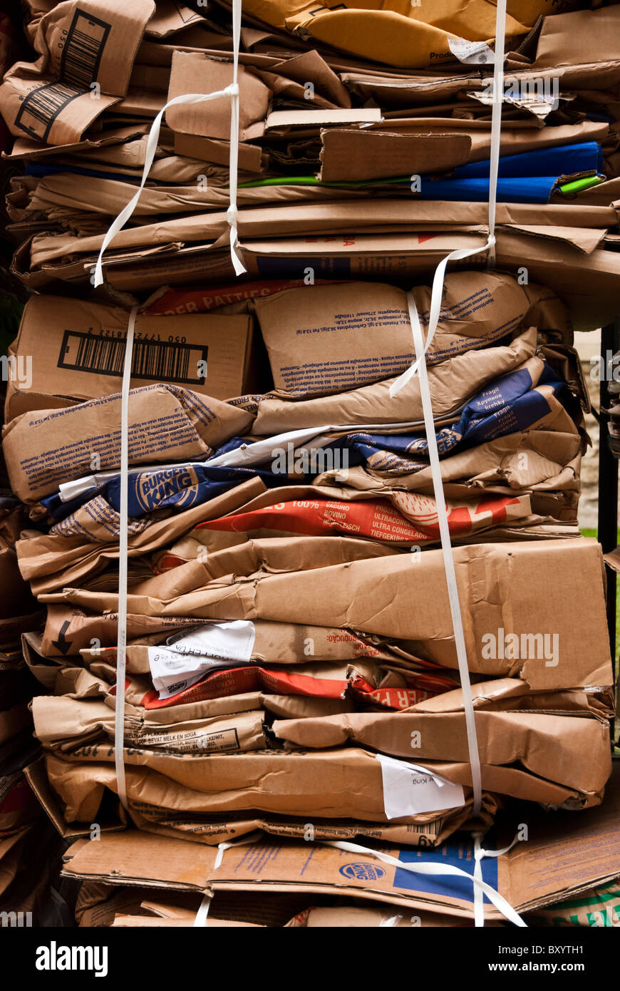 Cardboard baled up and let out for collection for recycling in Ship ...