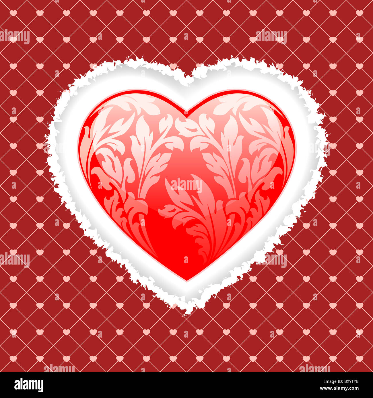 Vector Illustration Red Valentines Heart with Floral Pattern Stock ...