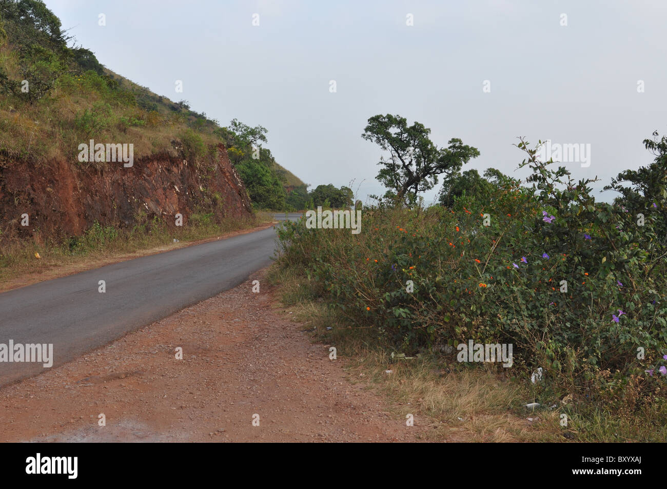 A narrow and lonely road cut into the side of a hill Stock Photo - Alamy