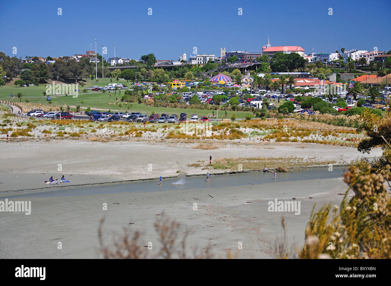 Beach and fairground from lookout, Caroline Bay, Timaru (Te Tihi-o-Maru ...