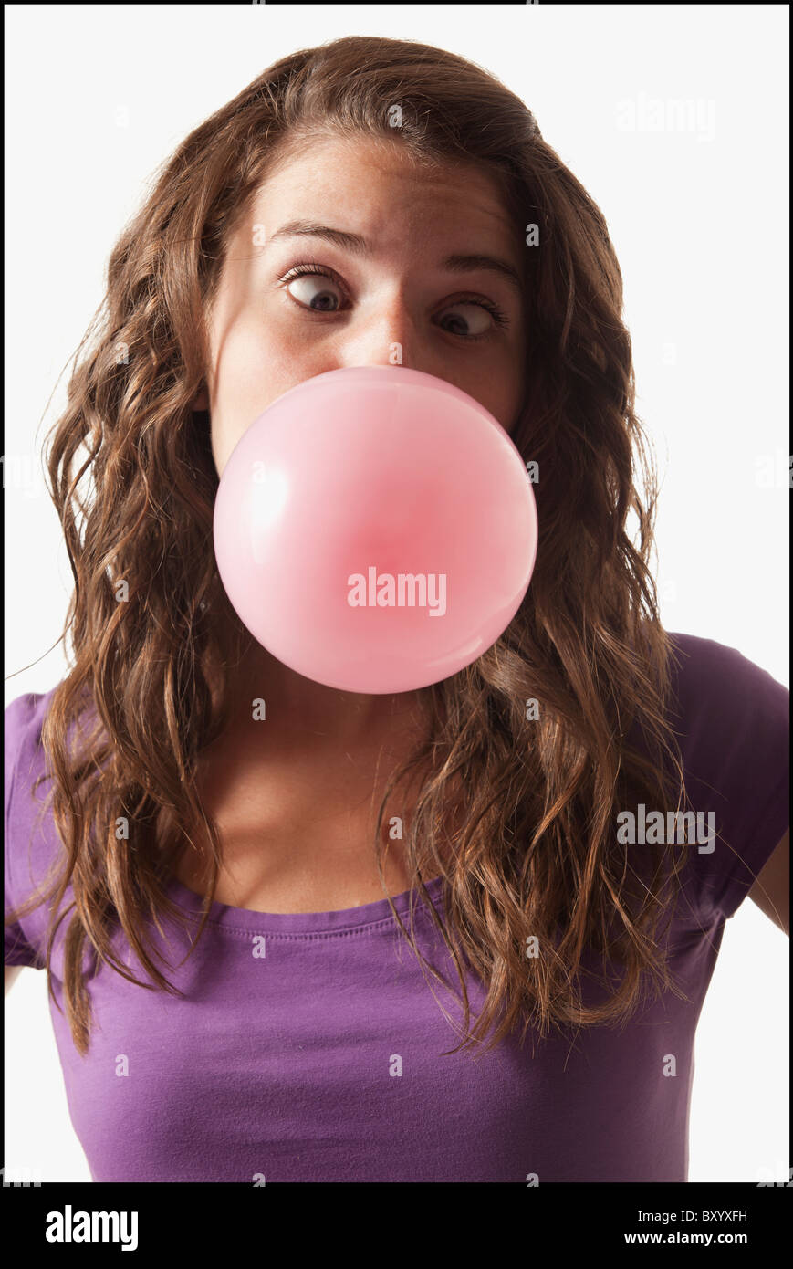 Woman Blowing Bubble Gum Bubbles
