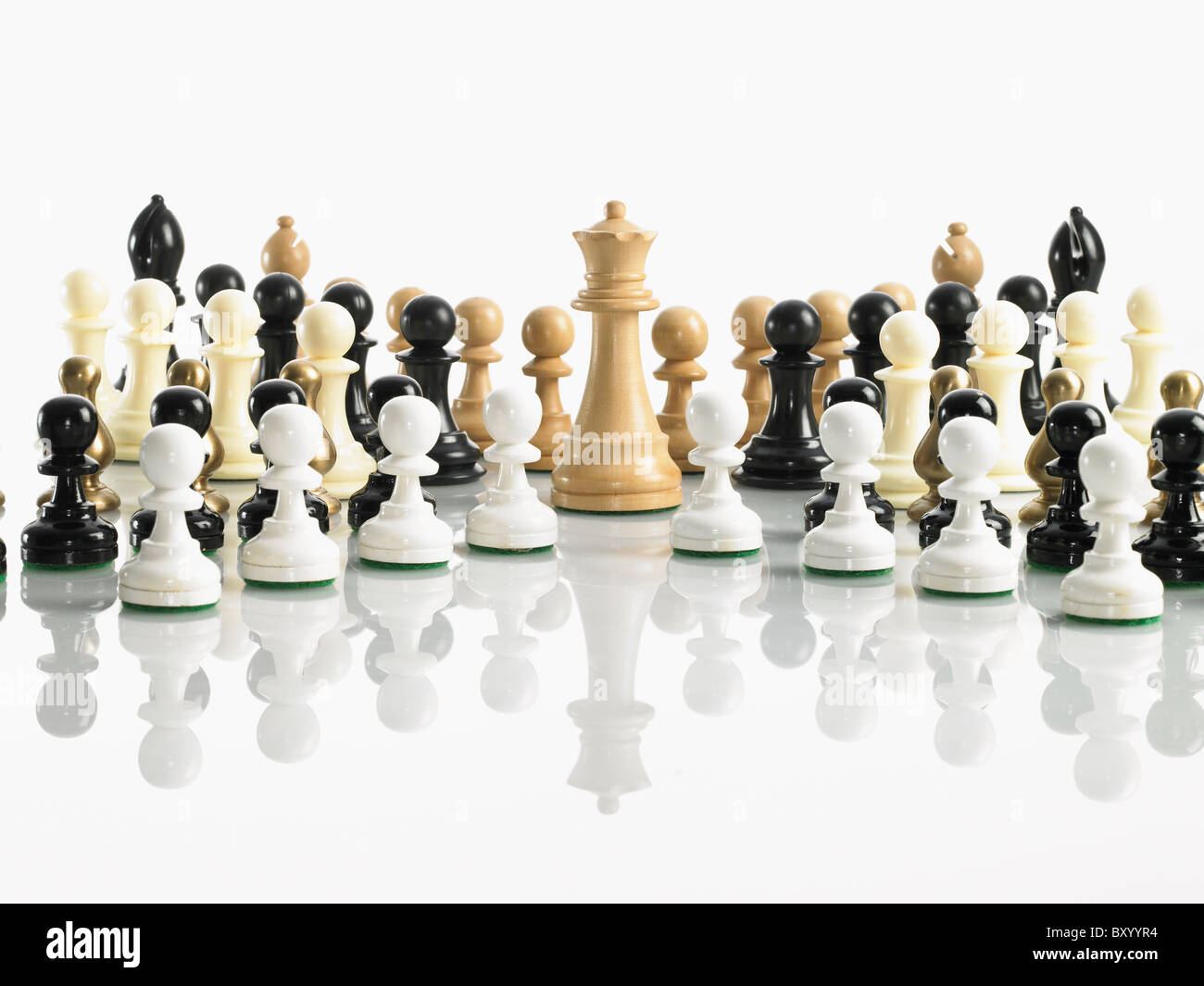 King with mixed teams of chess pieces Stock Photo - Alamy