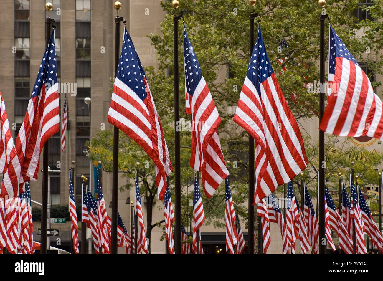 American flag display at Rockefeller Center, New York City, New York ...