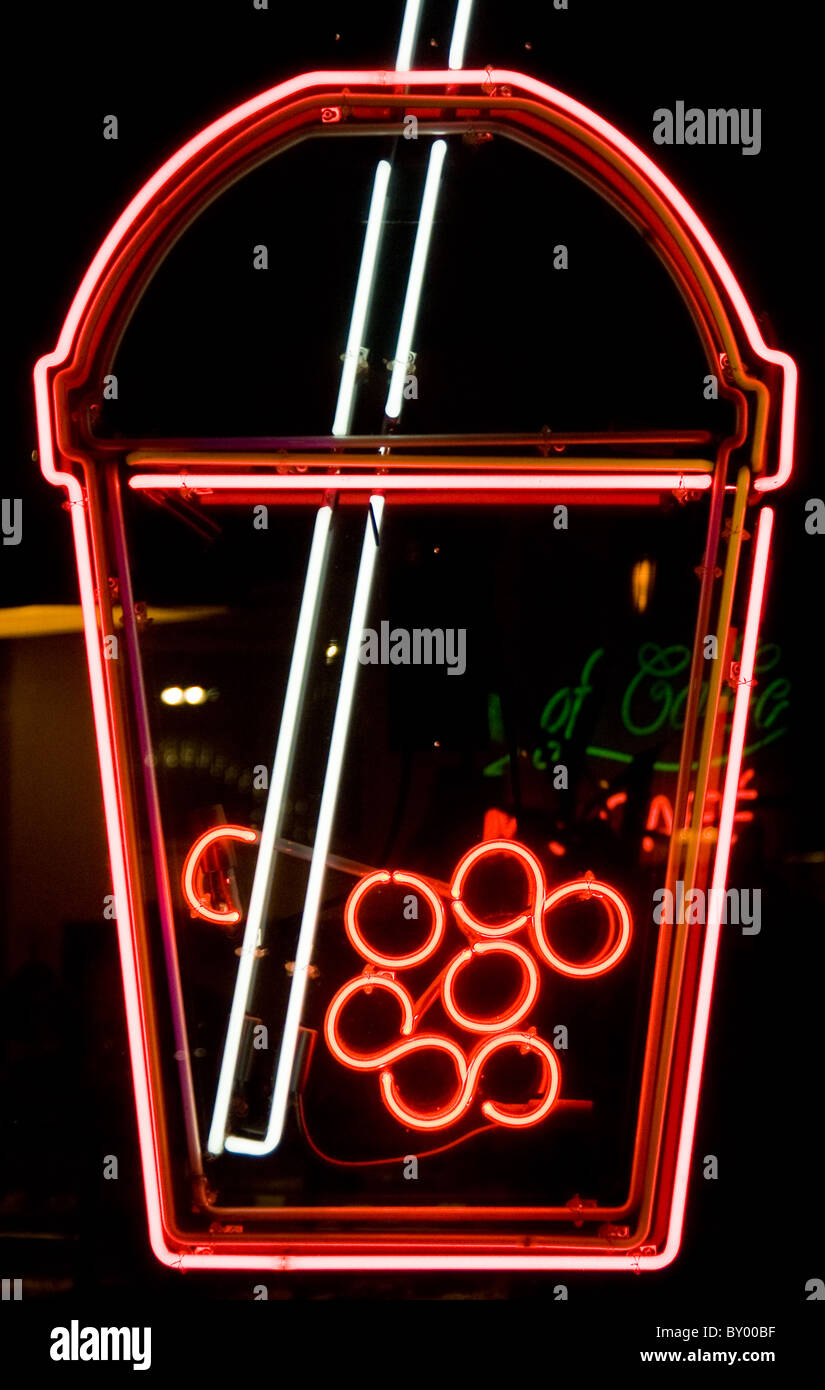 Neon sign display for bubble tea hangs in a restaurant window, Seattle ...