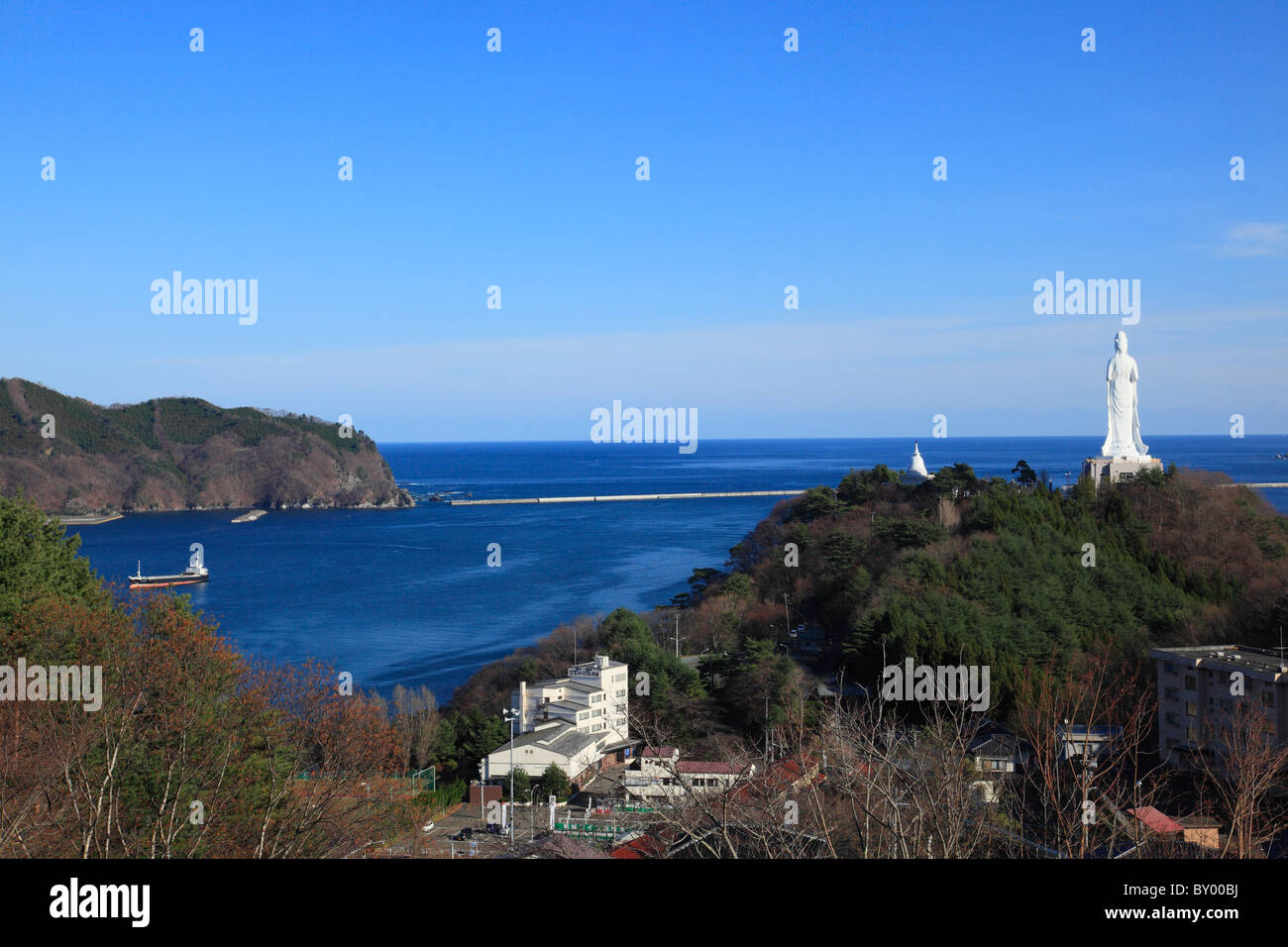 Kamaishi Bay and Kamaishi Daikannon, Kamaishi, Iwate, Japan Stock Photo ...