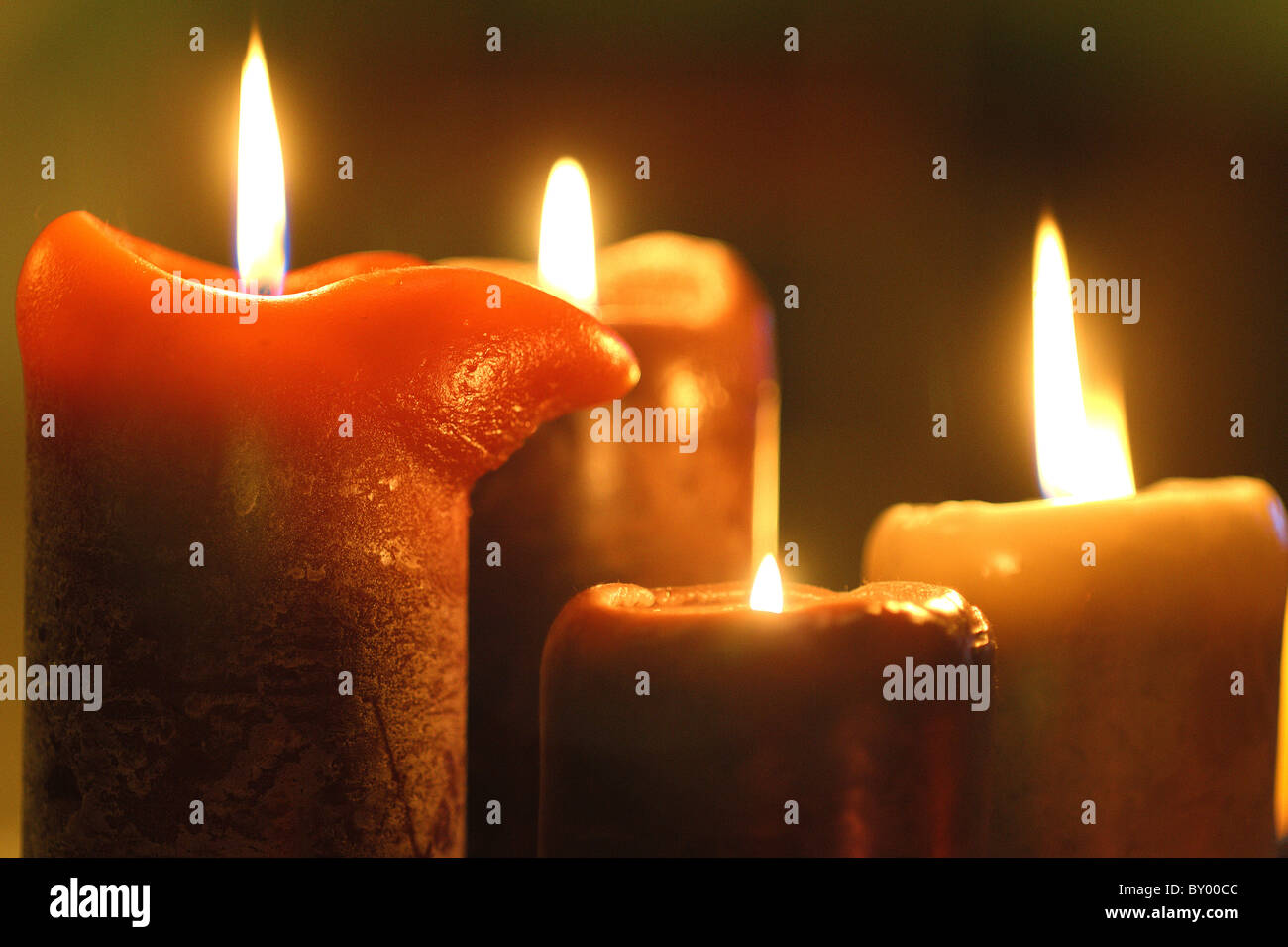 Burning candles close up Stock Photo - Alamy