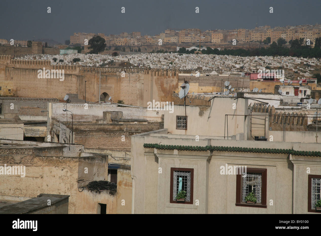 a birds eye view looking over the city of fez in morocco in beautiful ...