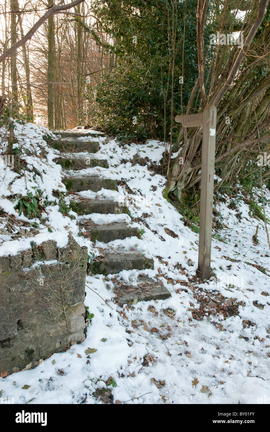 8 steps leading up to a footpath in the snow Stock Photo - Alamy