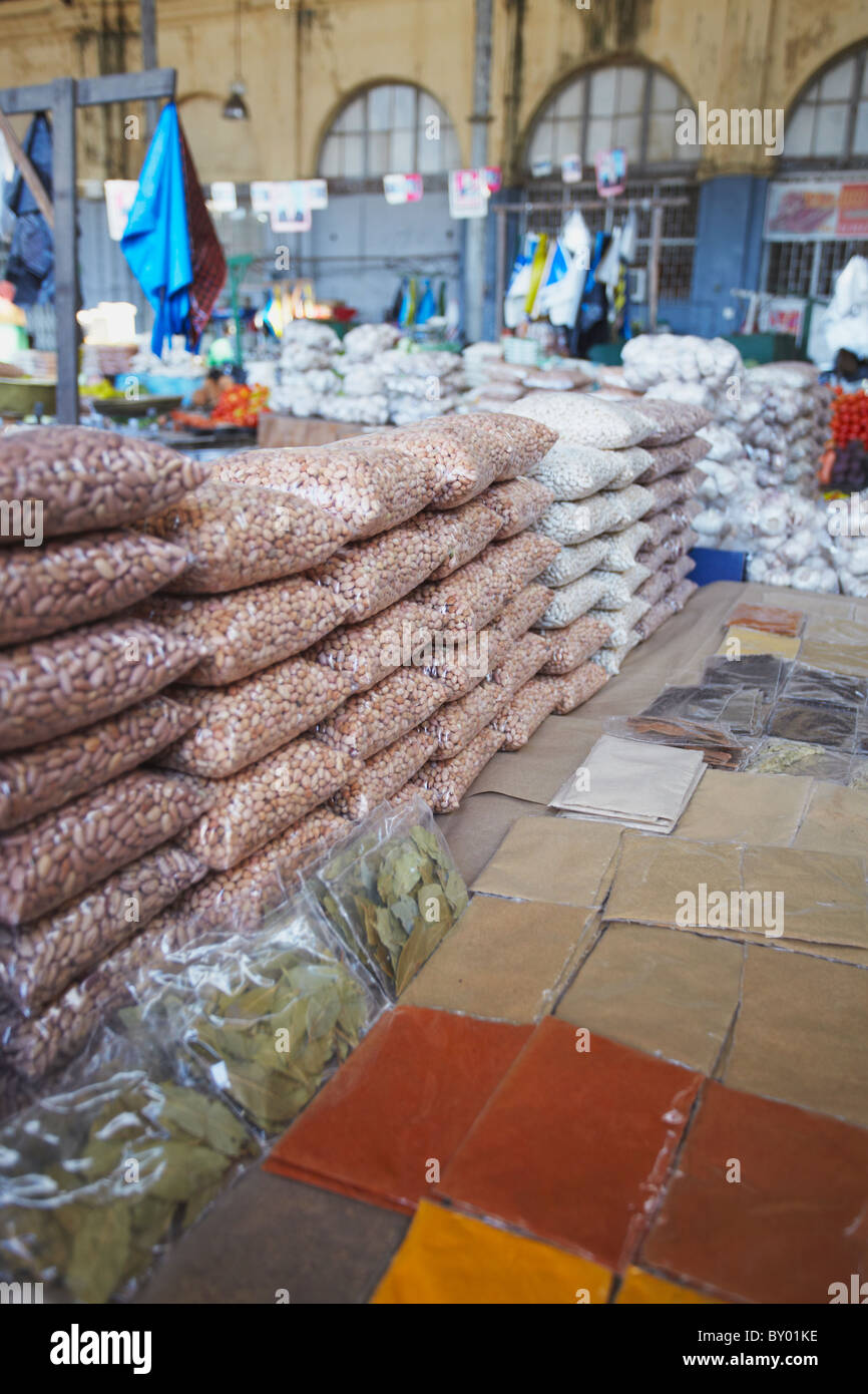 Spices and nuts for sale at municipal market, Maputo, Mozambique Stock ...