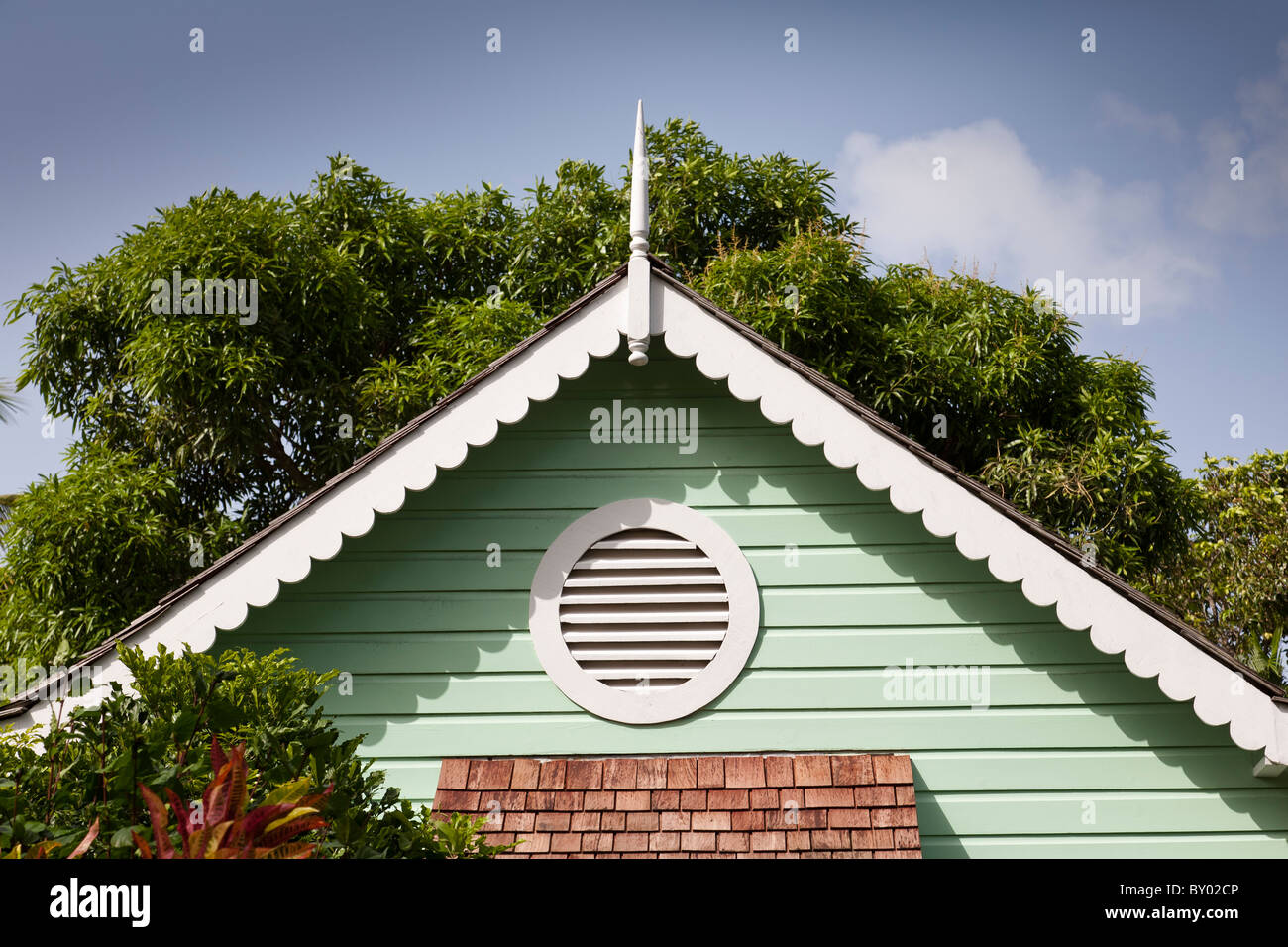 The gable end of a 'gingerbread' house on St Lucia Stock Photo - Alamy