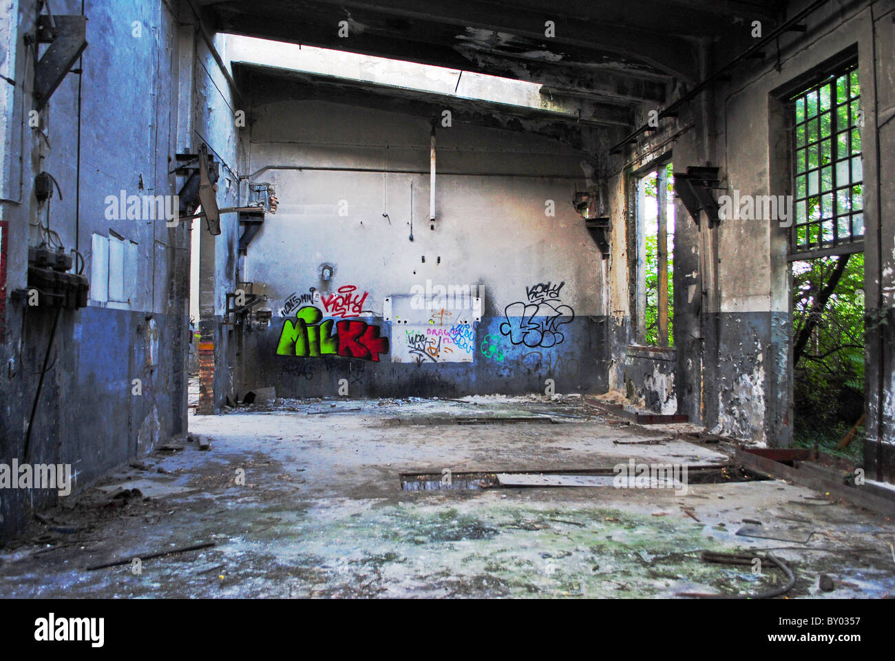 industrial archeology abandoned factory with long disused warehouses ...