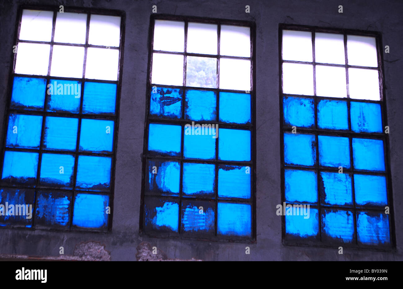 small glass window with blue Stock Photo - Alamy
