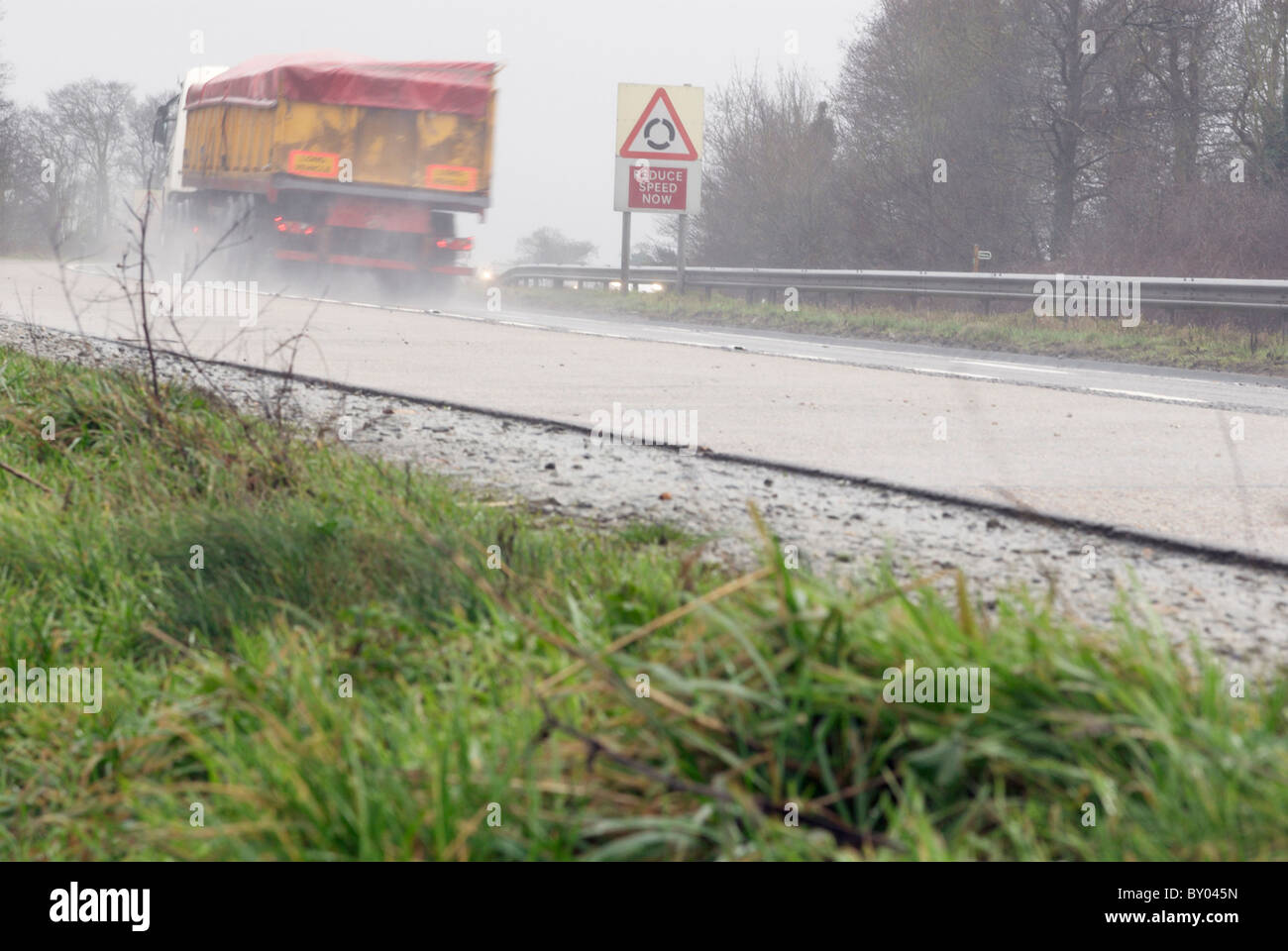 Wet weather driving conditions on dual carriageway Suffolk UK Stock ...