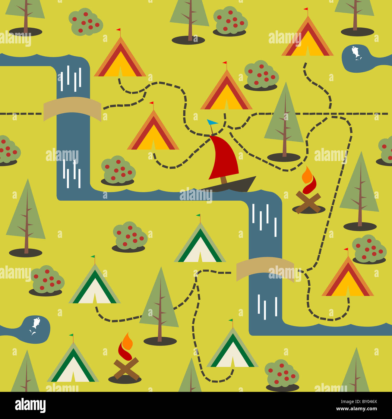 Seamless background, map of a camping site Stock Photo - Alamy