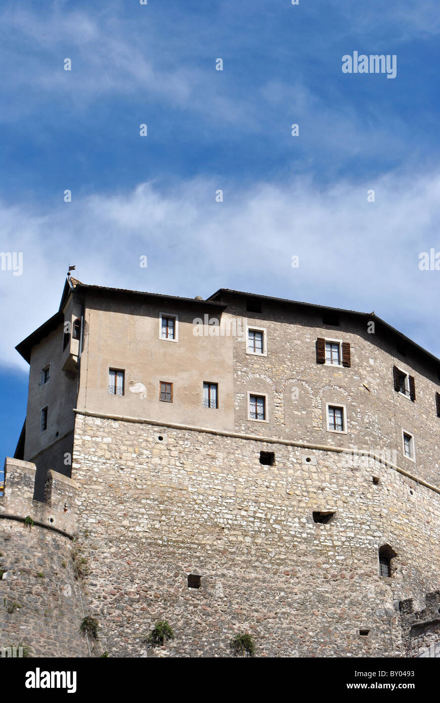 medieval castle with clouds background Stock Photo - Alamy