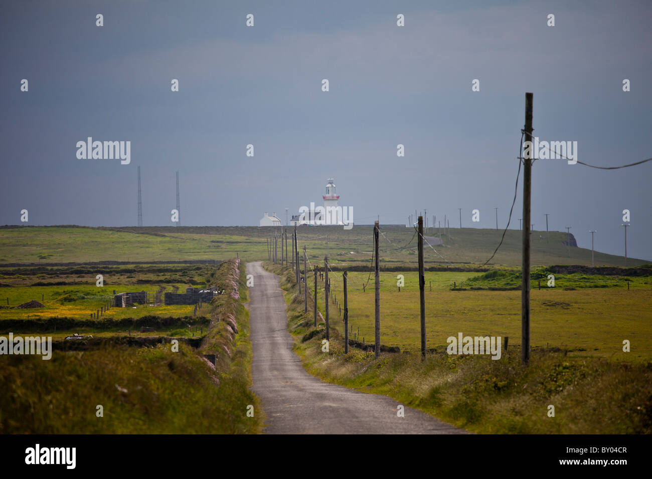 Open road to Loop Head lighthouse at the end of the Loop peninsula ...