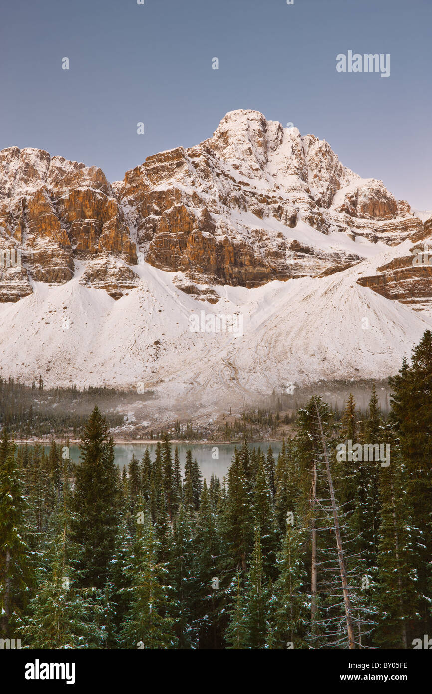 Mount Crowfoot and the Crowfoot Glacier near Bow Lake in the snow ...