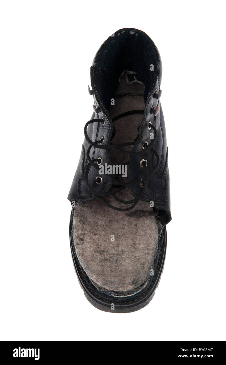 object on white - Damaged old shoes Stock Photo - Alamy