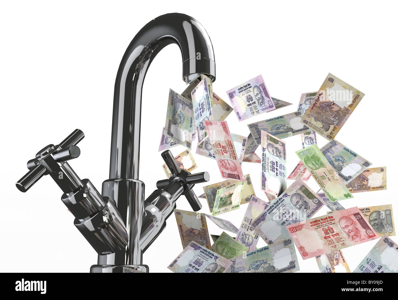 tap water with rupee banknotes 3d illustration Stock Photo - Alamy