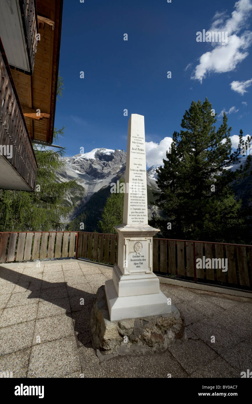 Monument to Josef Pichler who conquered Mount Ortler in 1804, it is ...