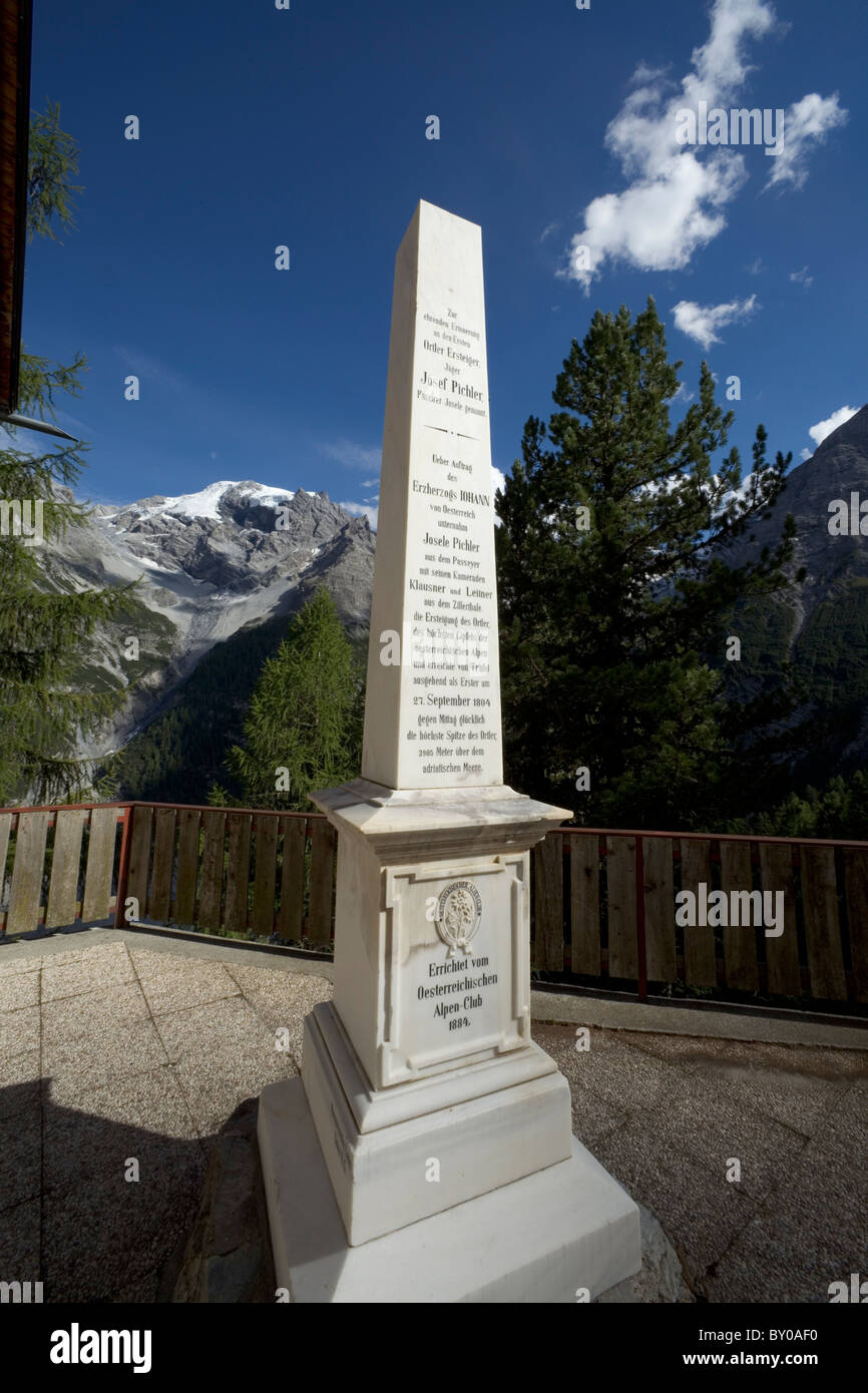 Monument to Josef Pichler who conquered Mount Ortler in 1804, it is ...