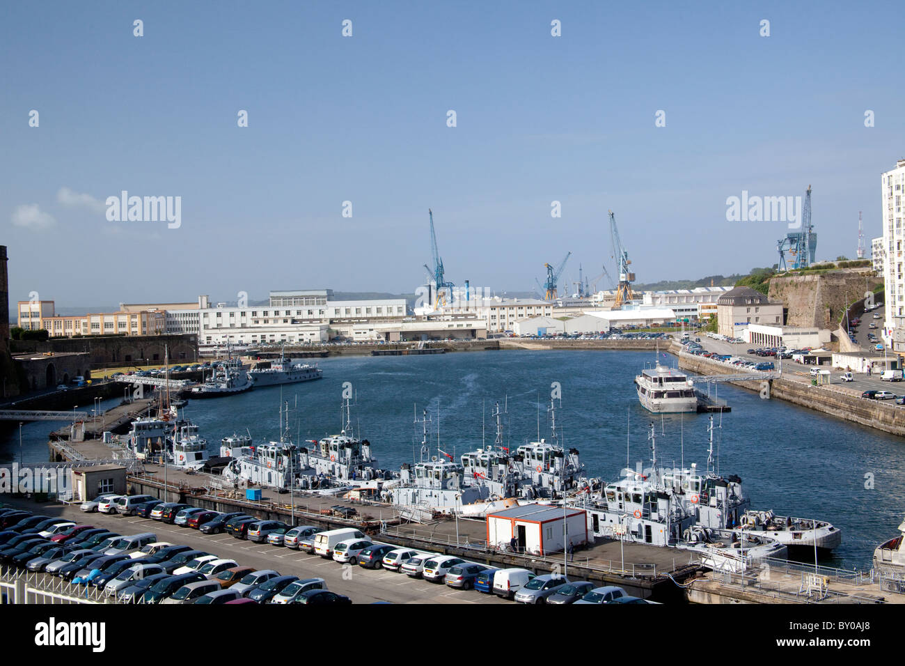 Naval port of Brest with ships Brittany France Stock Photo - Alamy