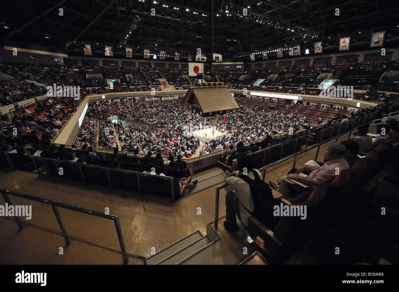 View on the ring from the upper floor of the stadium, Grand Sumo ...