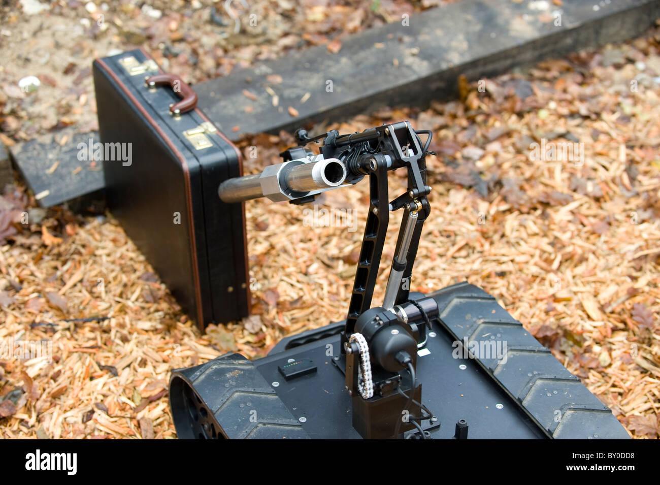 EOD Robot firing Water Jet Disruptor, training for dearming roadside ...