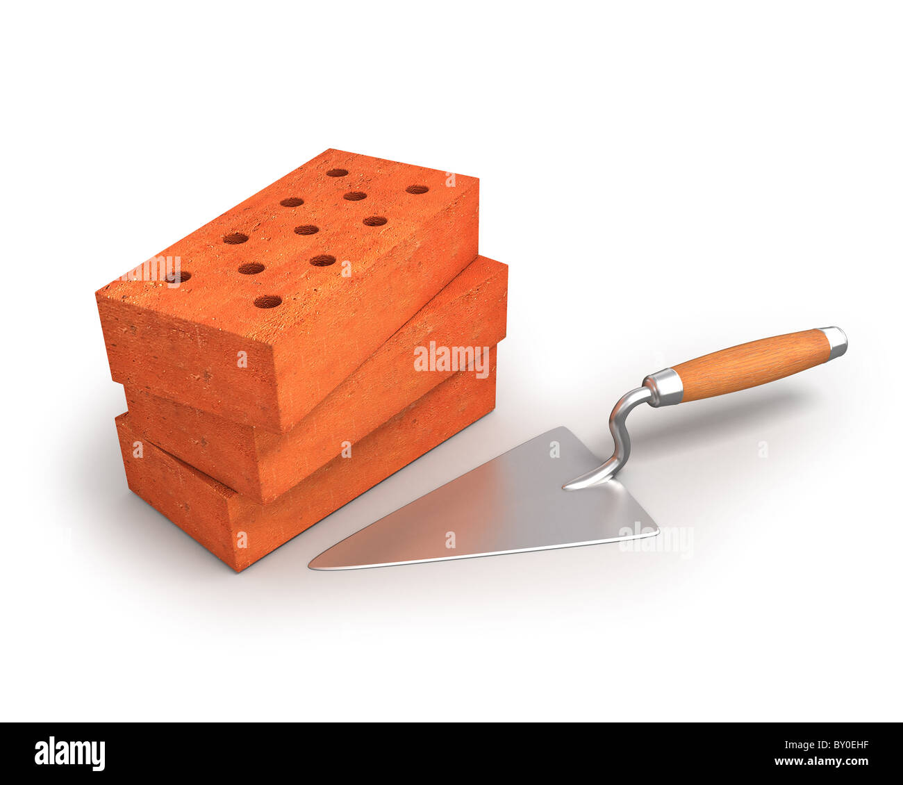 Bricks and trowel isolated on white background Stock Photo - Alamy
