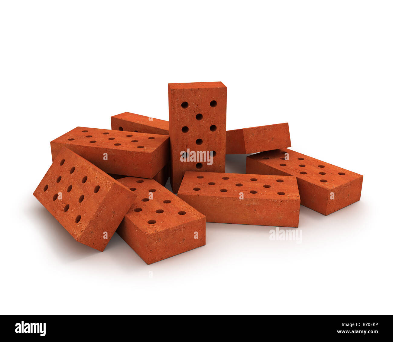 Heap of orange bricks isolated on white background Stock Photo - Alamy