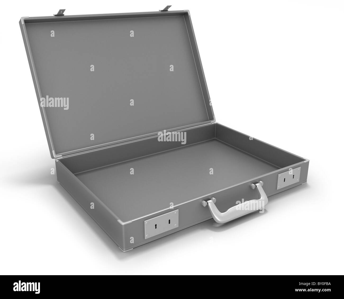 Gray briefcase opened isolated on white background Stock Photo - Alamy