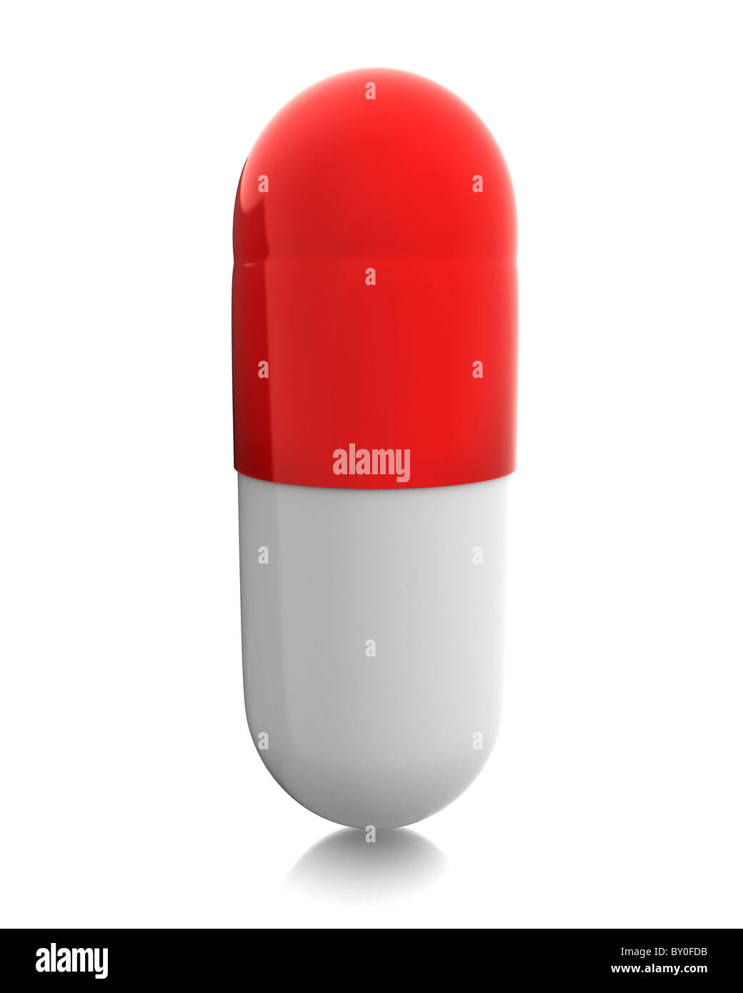 Red pill standing isolated on white background Stock Photo - Alamy