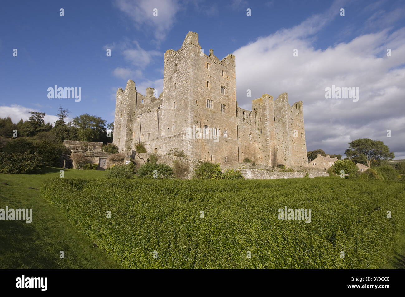 Impressive historic medieval castle with high towers in beautiful ...