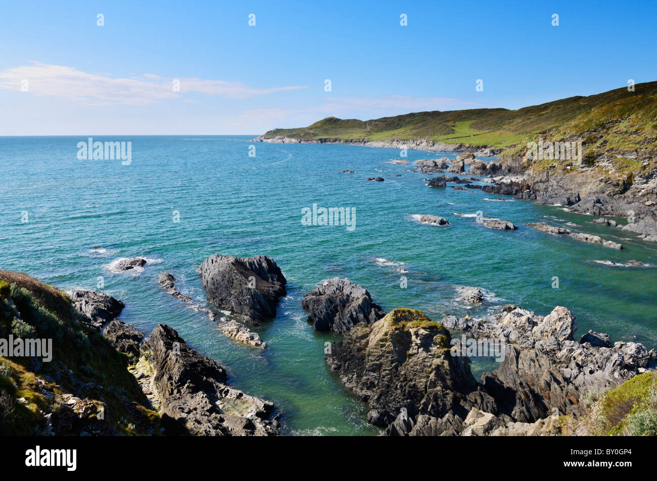 Combesgate Beach at high tide with Morte Point in the distance ...