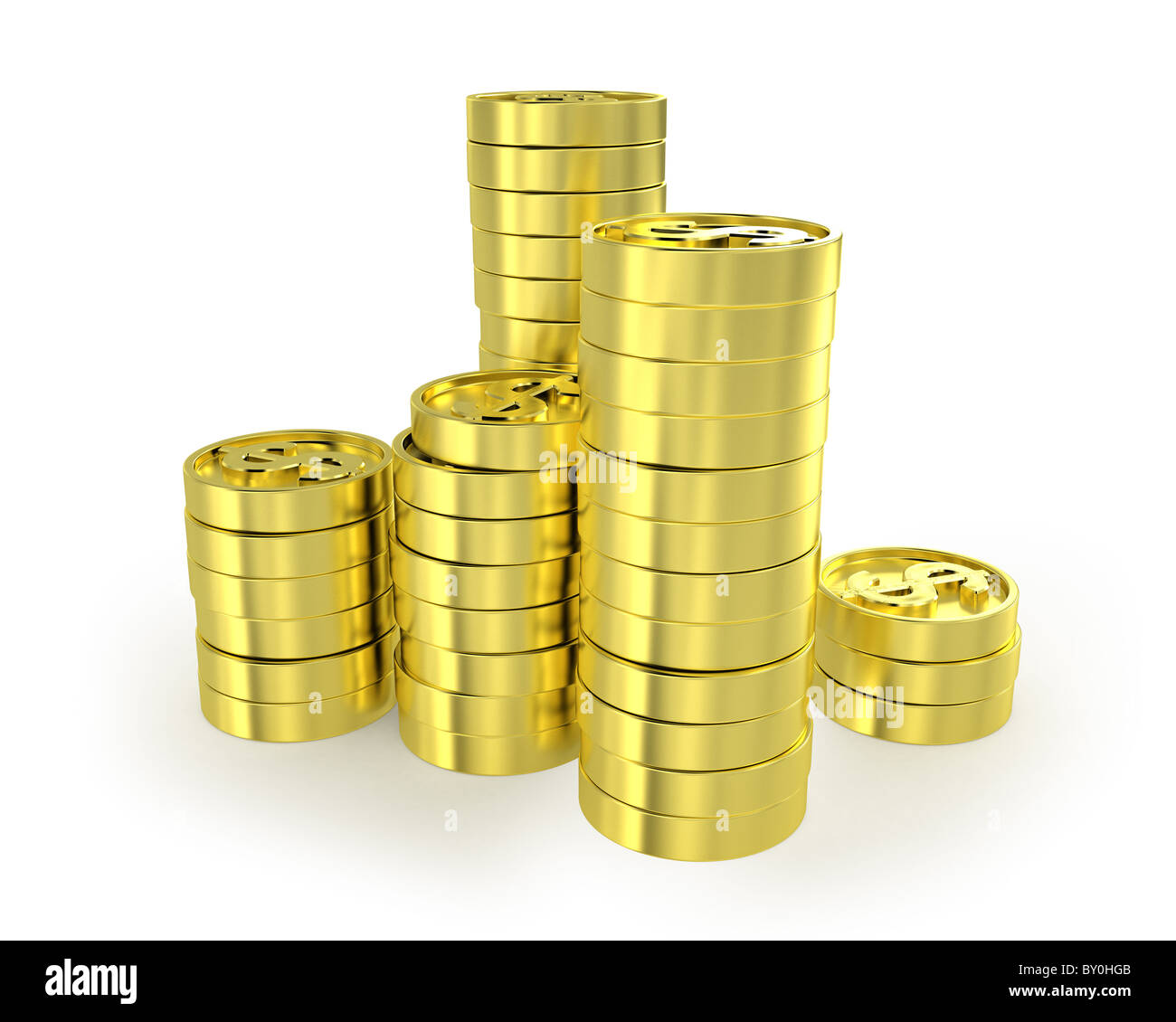 Few columns of coins isolated on white background Stock Photo - Alamy