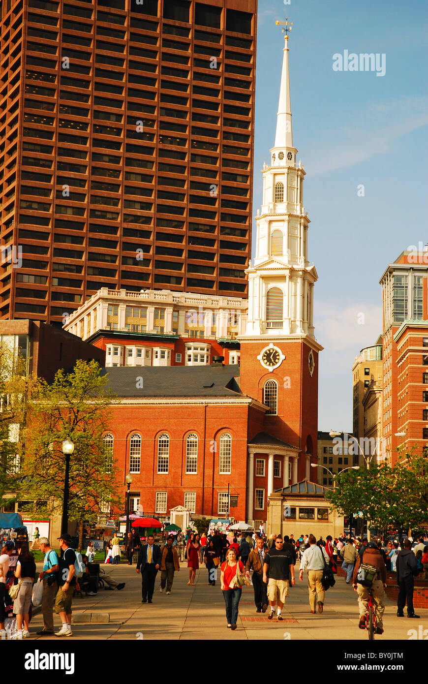 The Park Street Church rises on the boundary of Boston Common in Boston ...