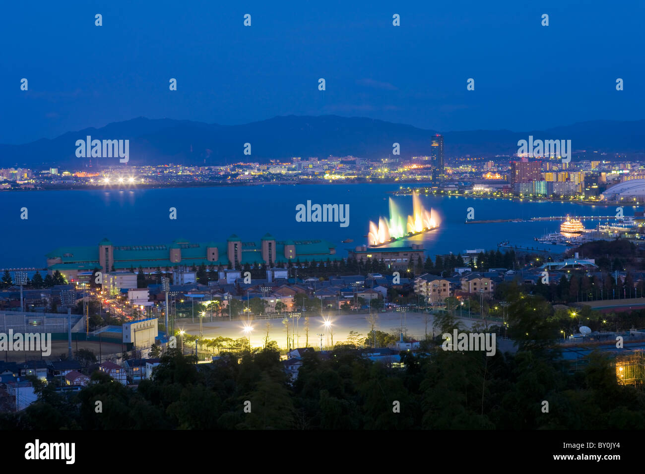 Night View of Otsu City and Lake Biwa, Otsu, Shiga, Japan Stock Photo ...
