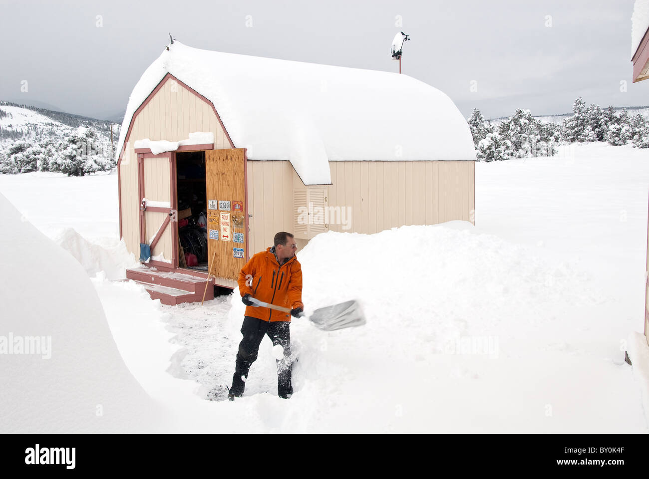 Two feet of snow! Mike Vining South Fork Colorado USA Stock Photo - Alamy