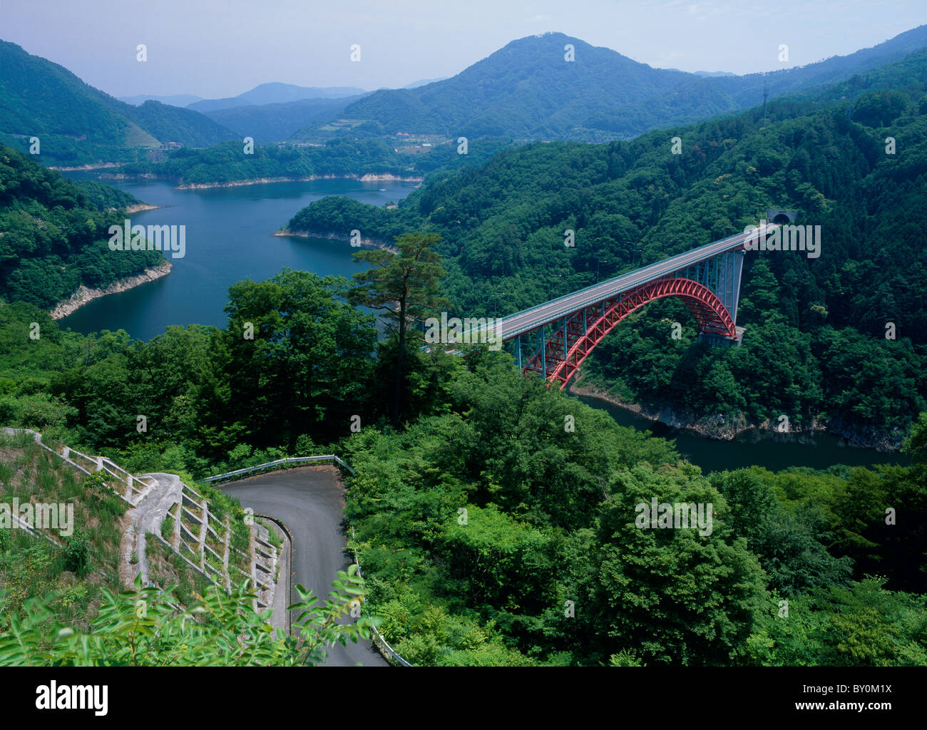 Lake Ryuki and Takiyamakyo Bridge, Akiota, Hiroshima, Japan Stock Photo ...