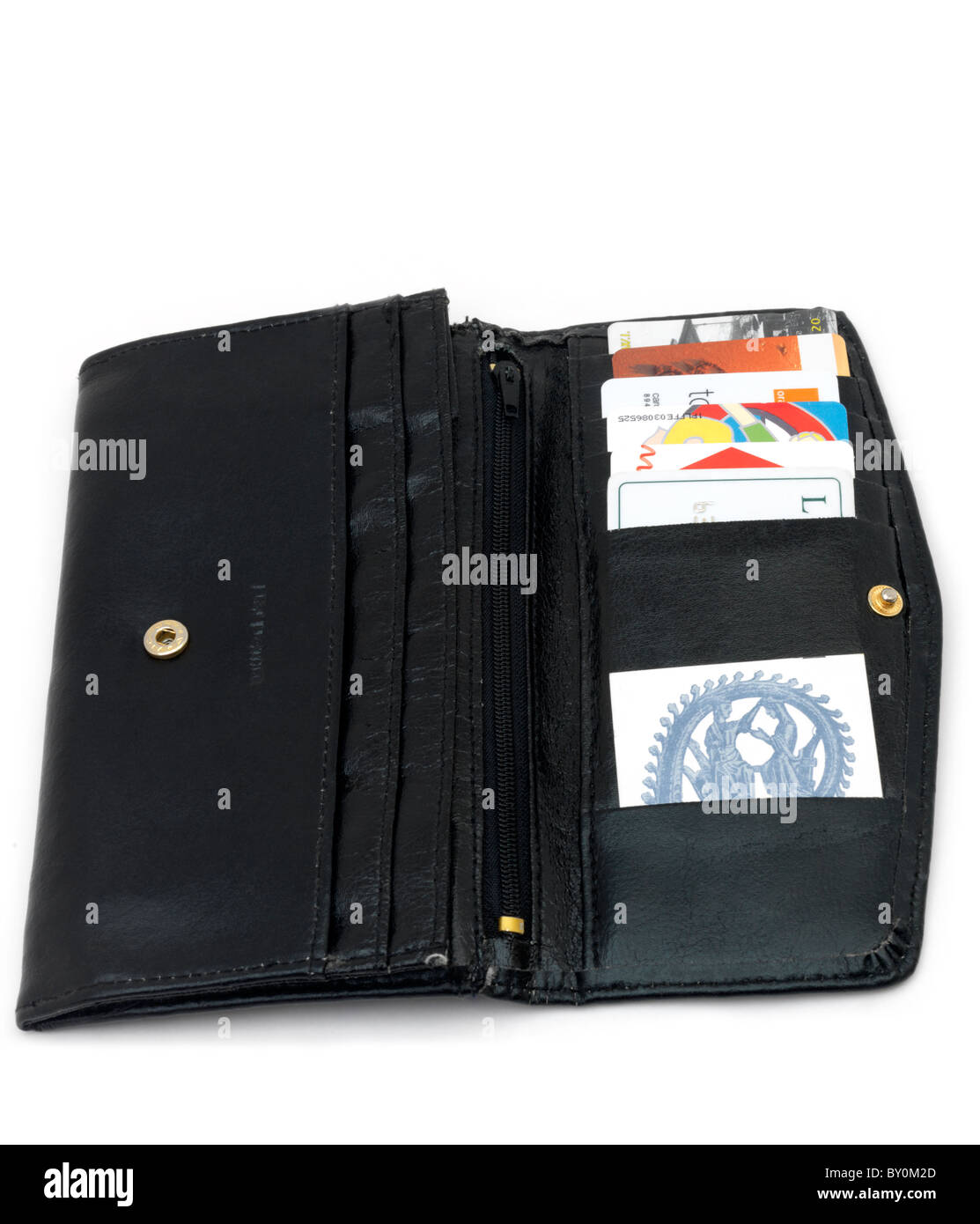 Black Leather Purse Open Showing Cards Stock Photo - Alamy