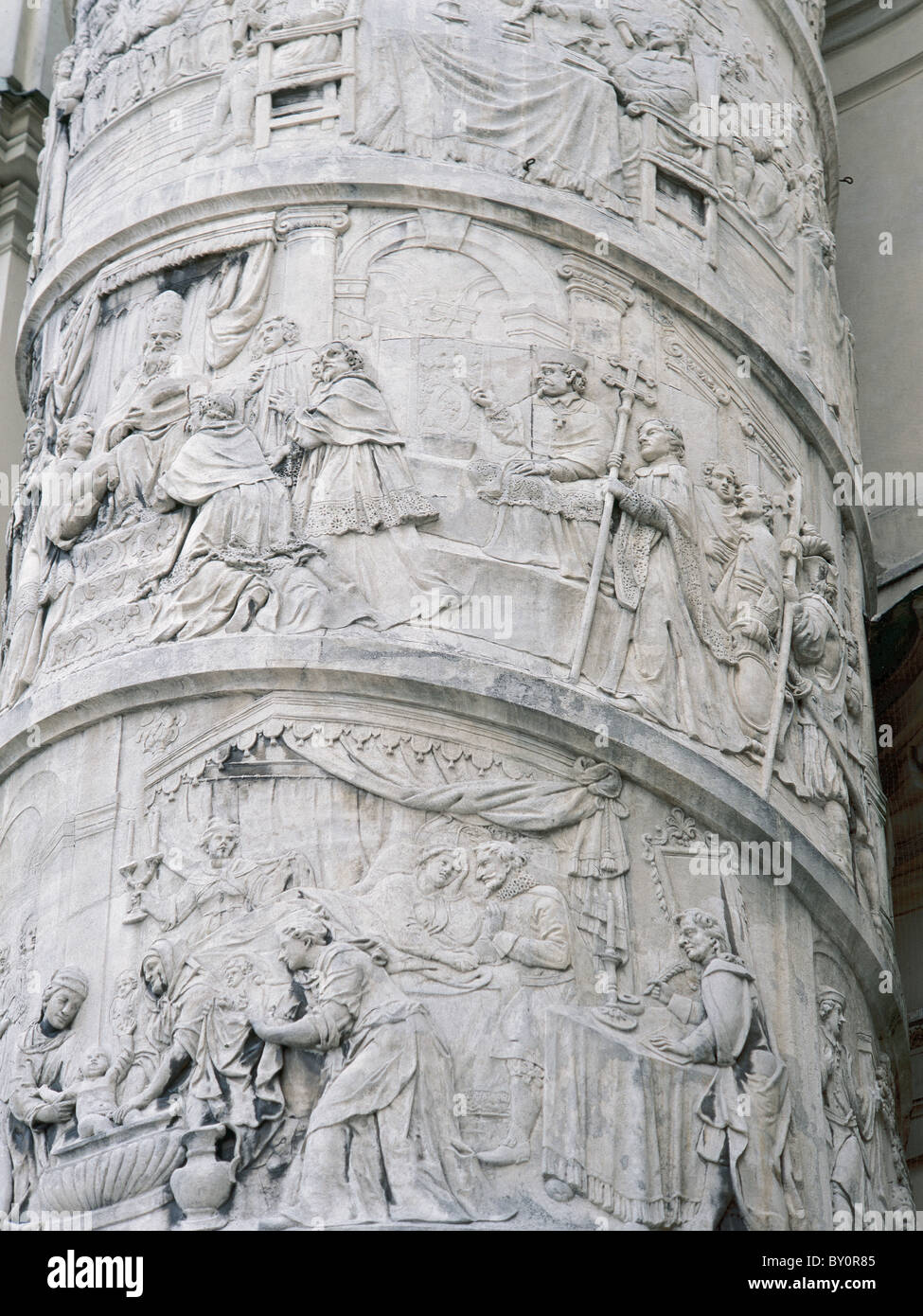 Karlskirche. Column on the left side of the church depicting scenes ...