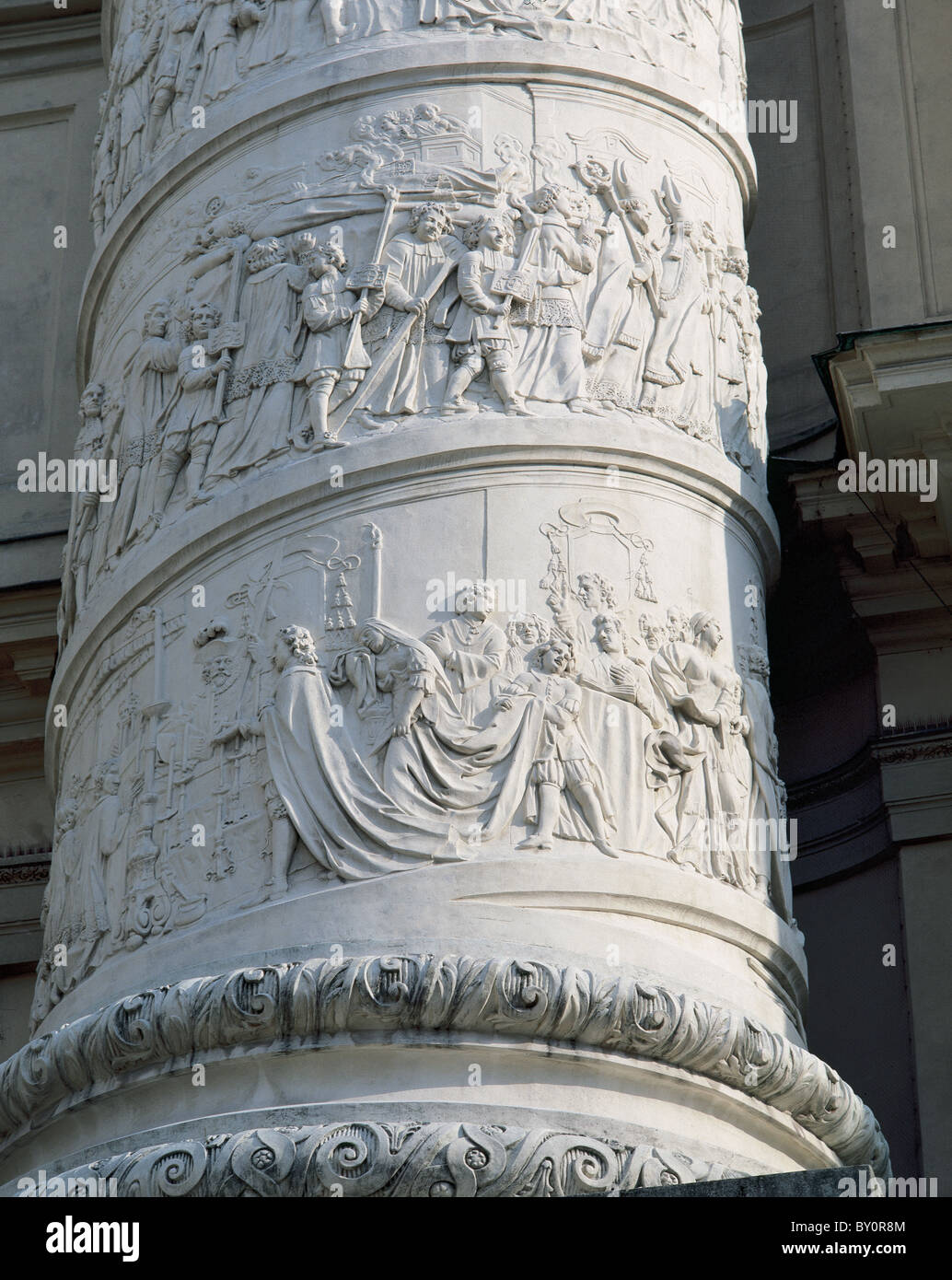 Karlskirche. Column on the left side of the church depicting scenes ...
