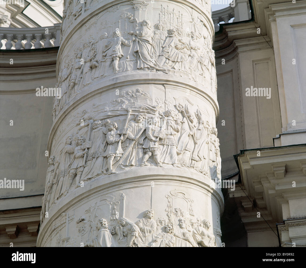 Karlskirche. Column on the left side of the church depicting scenes ...